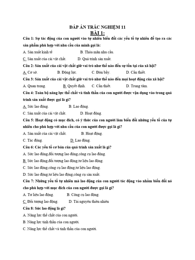 DAP AN TRAC NGHIEM KHỐI 11-GDCD | PDF