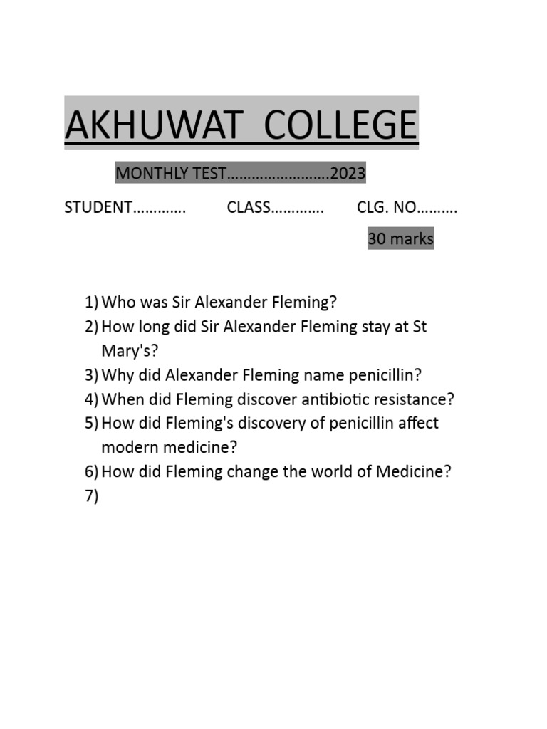 Akhuwat College Monthly Test 2023 | PDF