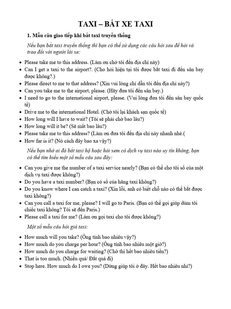Chủ đề bắt xe Taxi | PDF