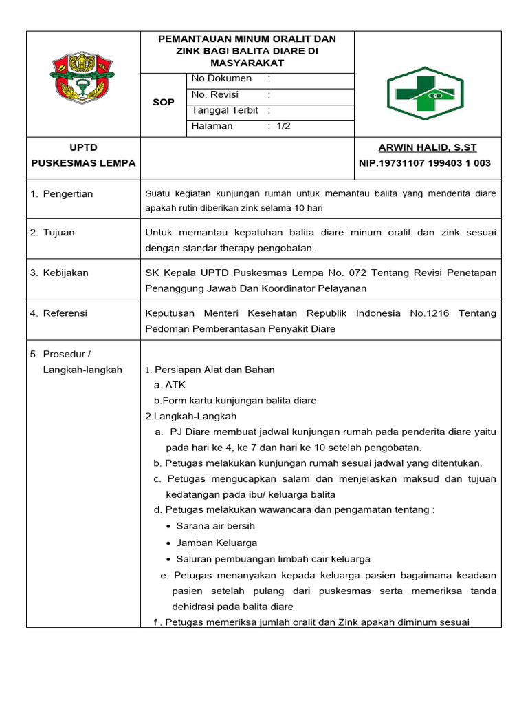Pemantauan Oralit dan Zinc untuk Diare Balita | PDF | Kesehatan Holistik