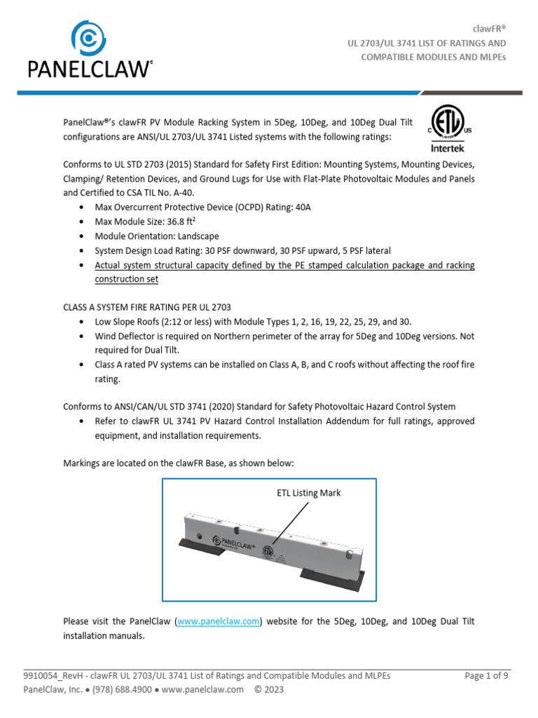 Clawfr® Ul 2703/ul 3741 List of Ratings and Compatible Modules and ...