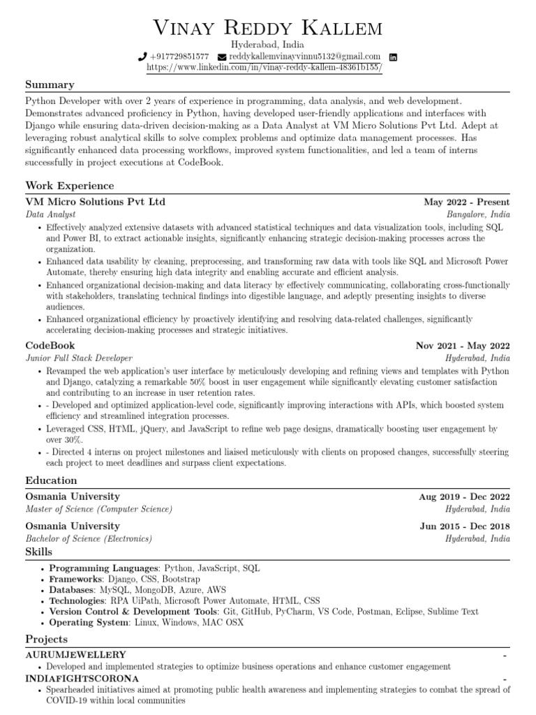 Python Developer & Data Analyst Profile | PDF | Data Analysis | Data Science