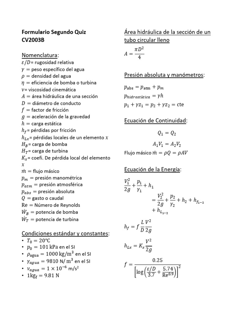 Formulario Master Quiz Con Tablas - 01 | PDF | Gases | Ingeniería mecánica