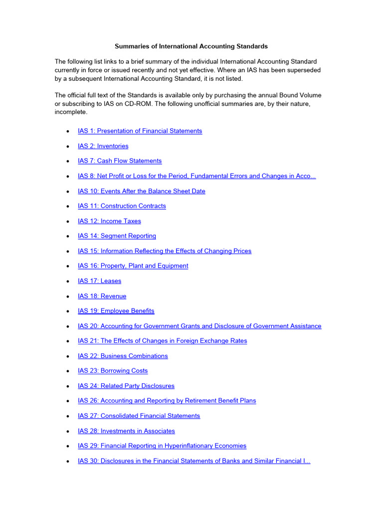 Summaries of International Accounting Standards | PDF | Goodwill ...