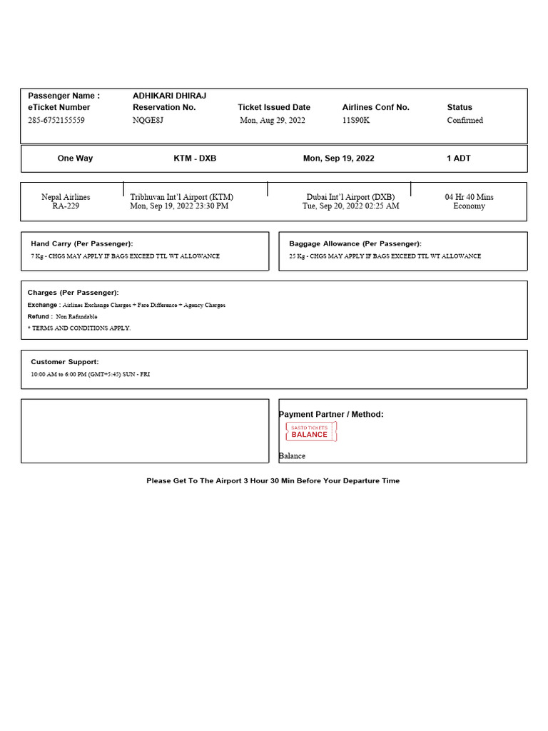 Passenger Name: Adhikari Dhiraj Eticket Number Reservation No. Ticket ...