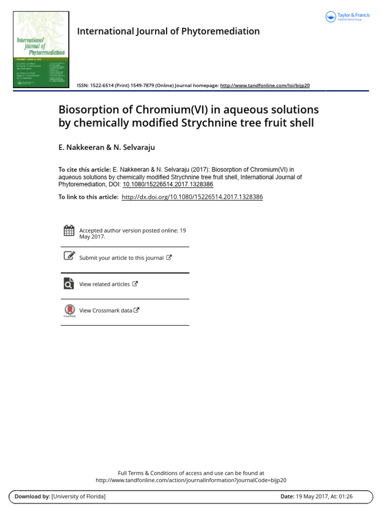 Biosorption of Chromium (VI) in Aqueous Solutions by Chemically Modified Strychnine Tree Fruit ...