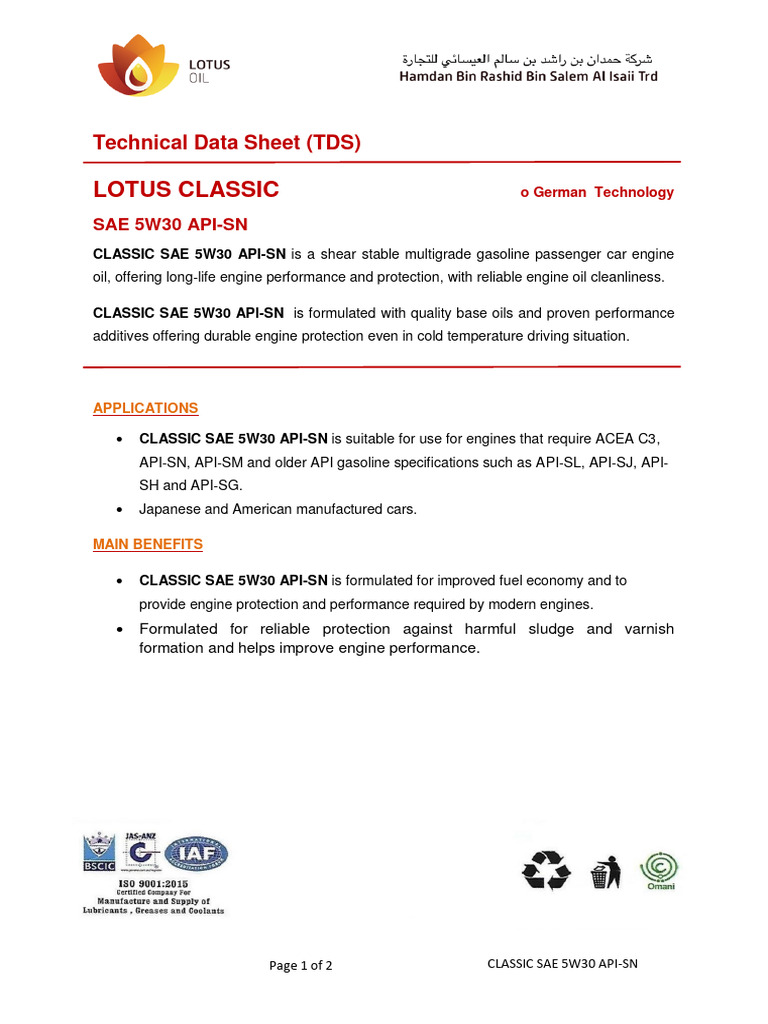 Classic Sae 5w30 API-sn | PDF | Science & Mathematics | Technology & Engineering