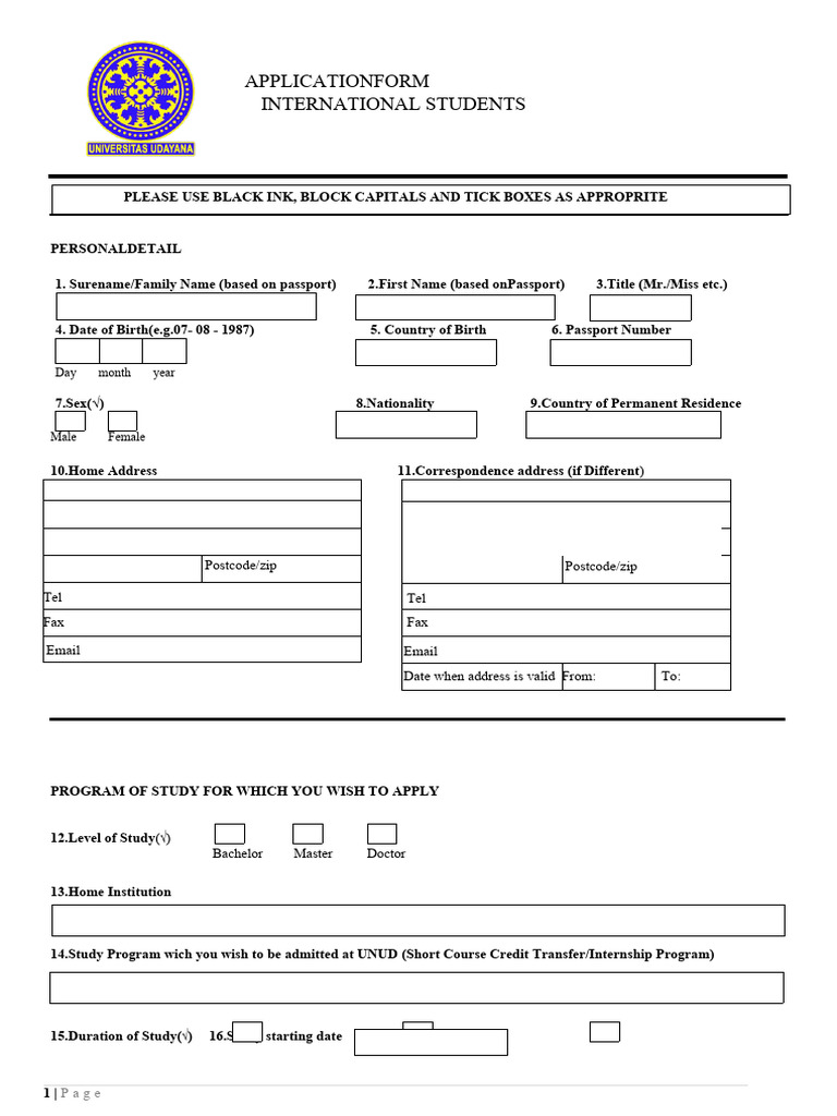 International Student Application Form | PDF