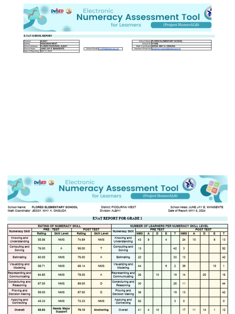 FLORES ES eNAT School Report KS1 | PDF | Observation | Learning Methods