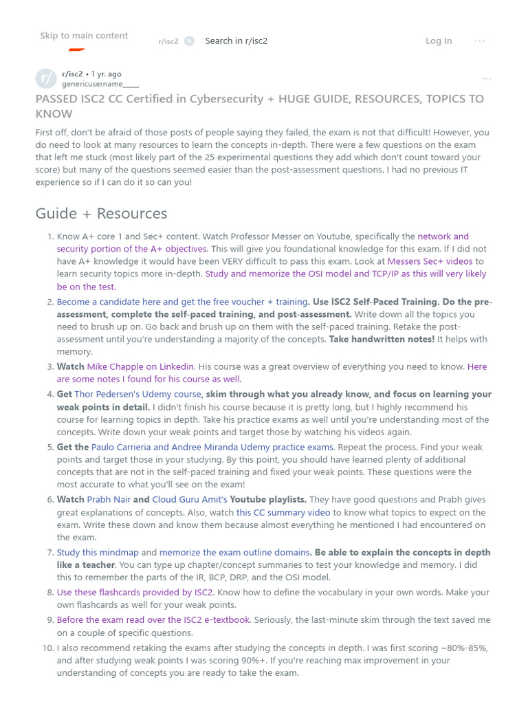 PASSED ISC2 CC Certified in Cybersecurity + HUGE GUIDE, RESOURCES ...