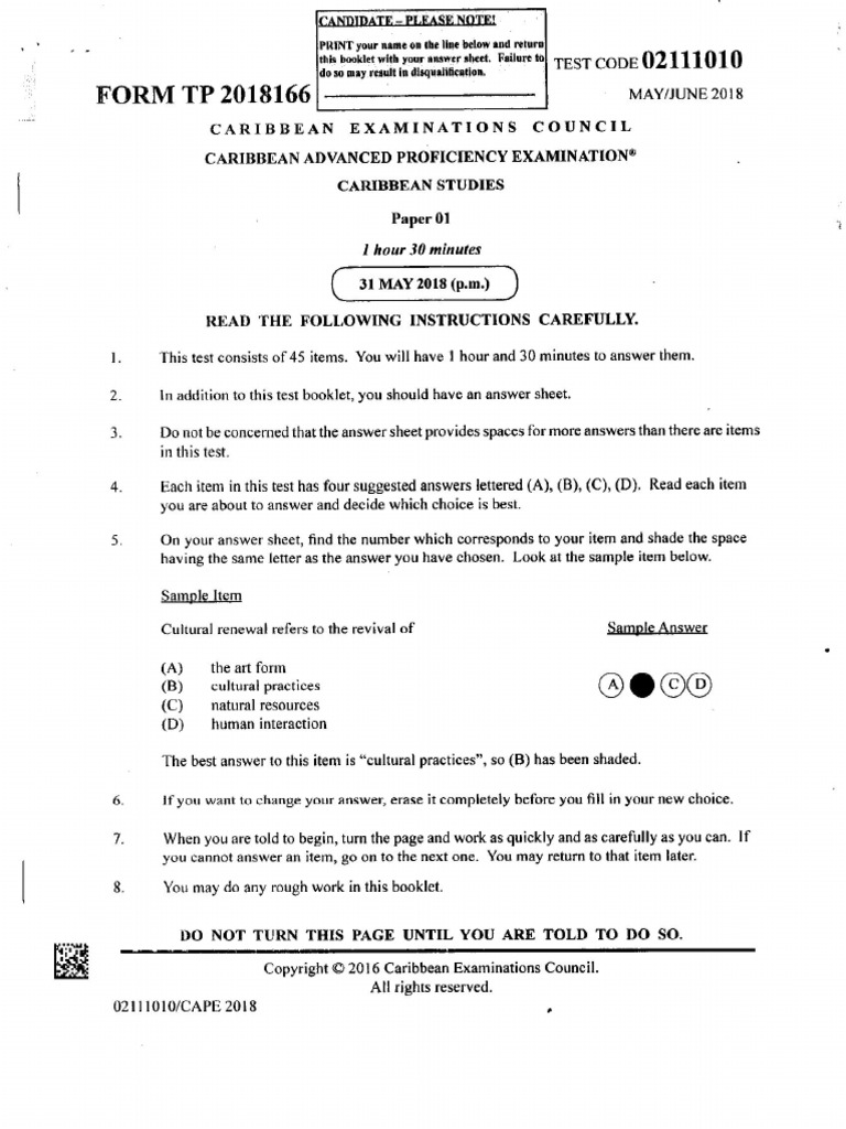 Kami Export - CAPE Caribbean Studies 2018 P1 | PDF