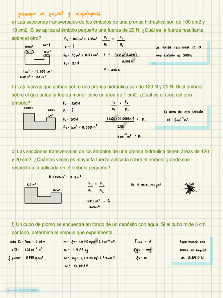 Ejercicios Principio de Pascal y Arquímedes | PDF | Mecánica de fluidos