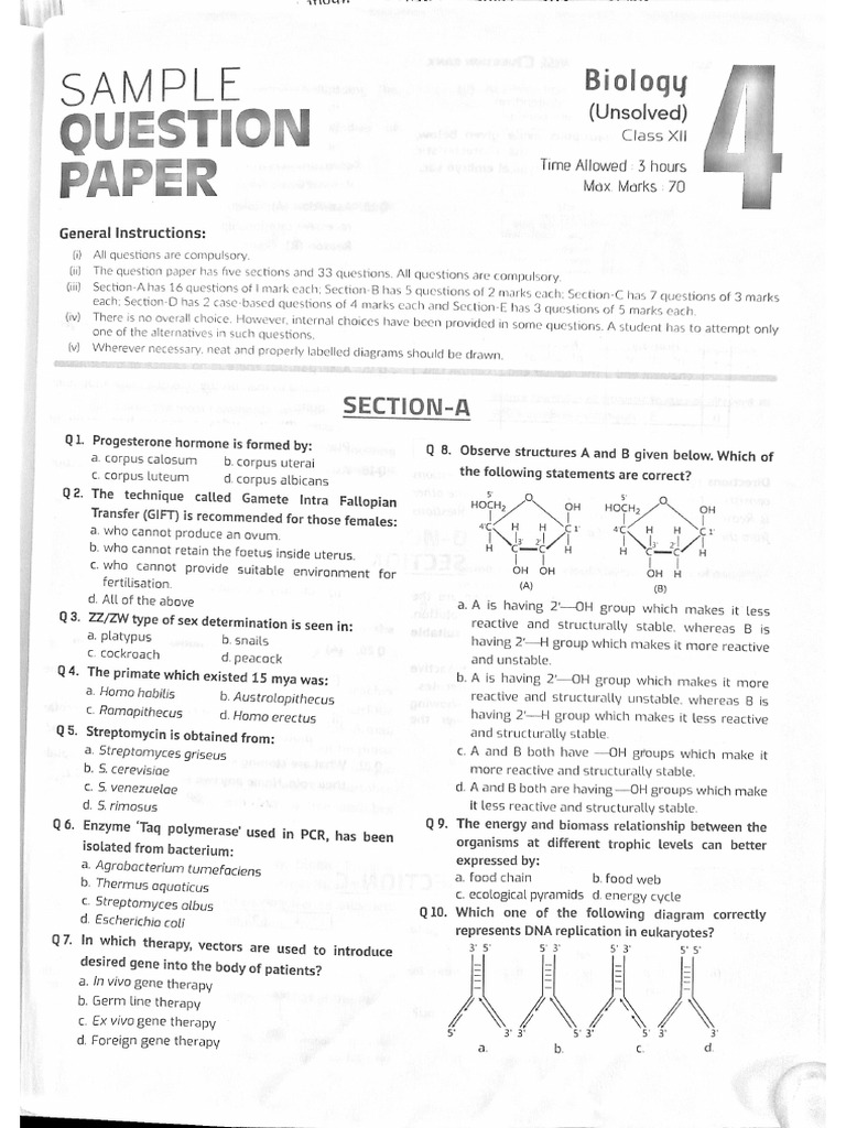 Bio Sample Paper 4 | PDF