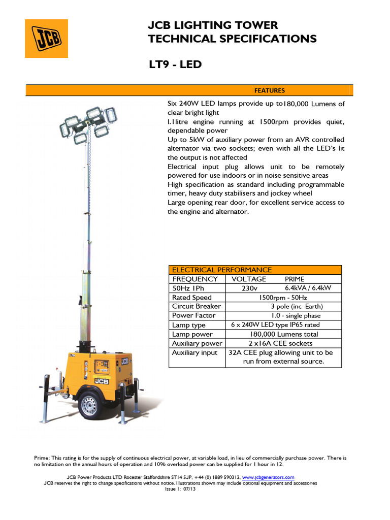 Lighting Tower - JCB Lt9-Led - Tower Lamp 240w - Diesel Engine | PDF | Ac Power Plugs And ...
