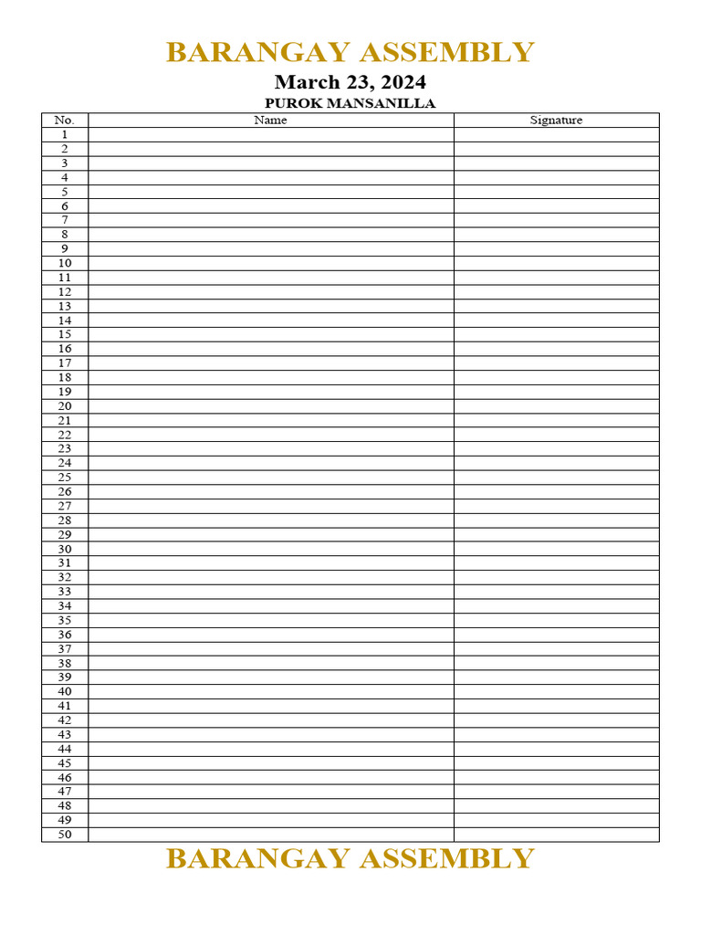 Barangay Assembly Attendance | PDF