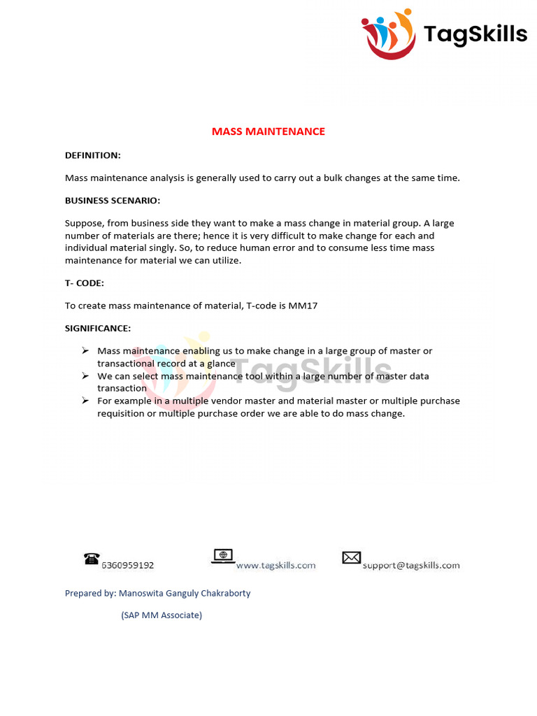 Mass Maintenance for Material | Download Free PDF | Information ...