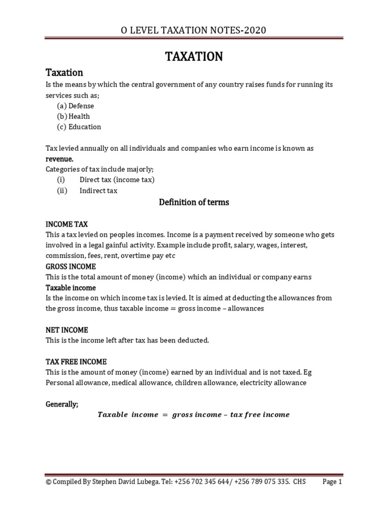 O Level Taxation Notes 2020 Guide | PDF | Taxes | Income Tax