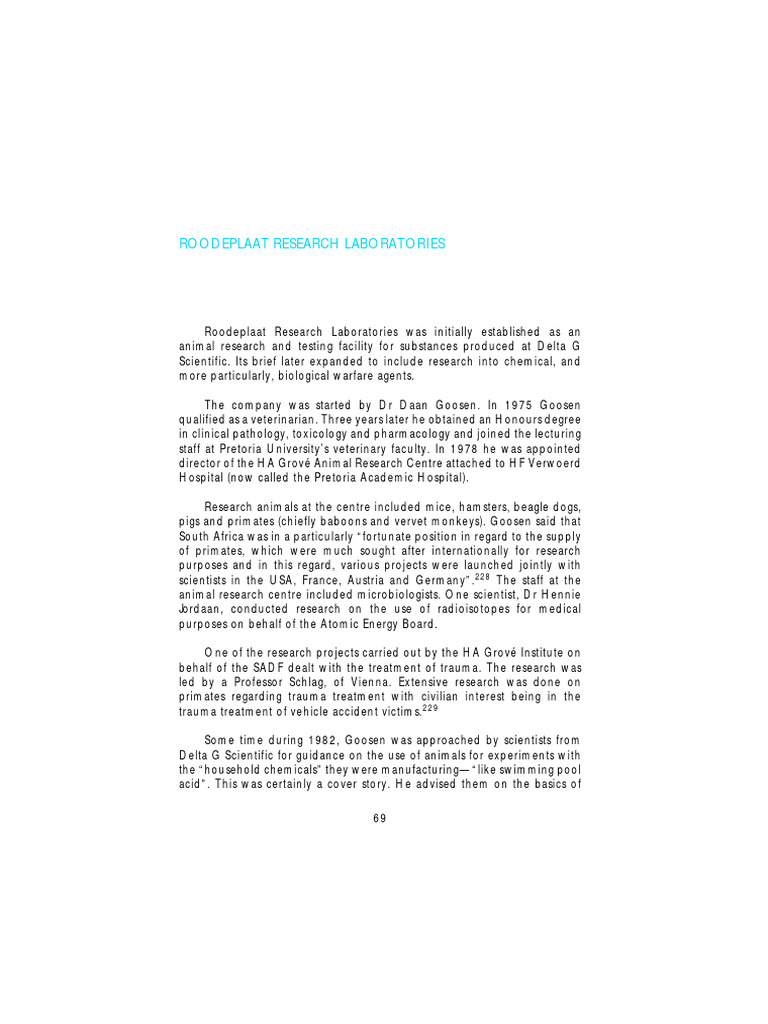 Roodeplaat Research Laboratories | PDF | Anthrax | Animal Testing