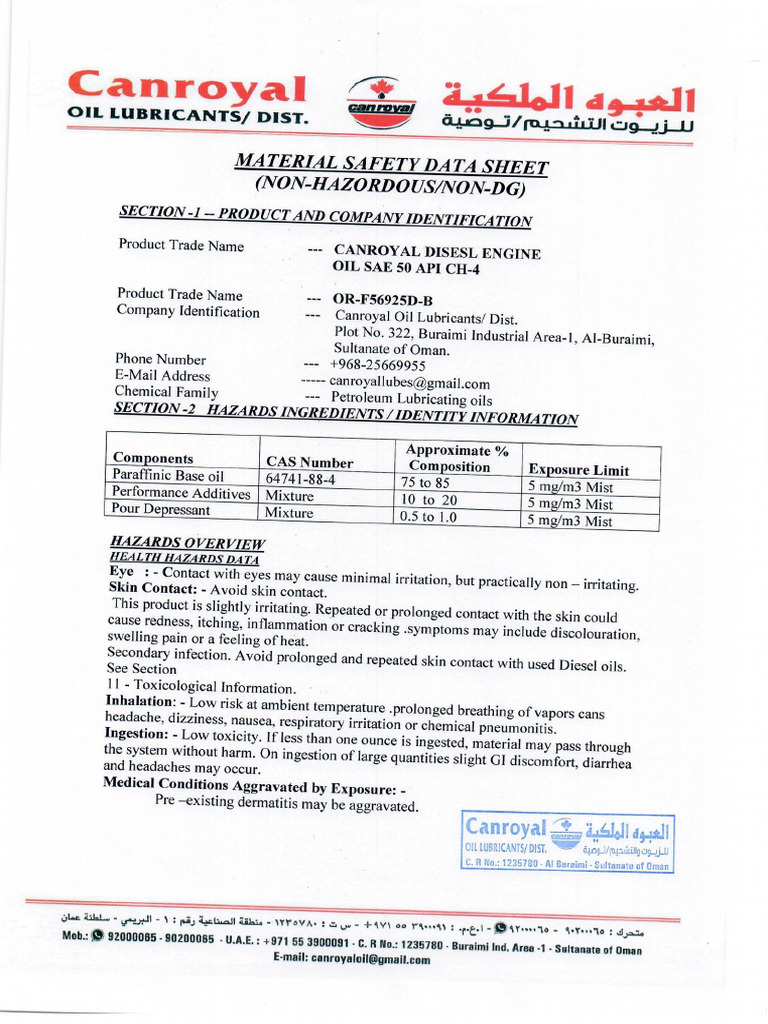 Msds Od Deo Sae 50 API Ch-4 | PDF
