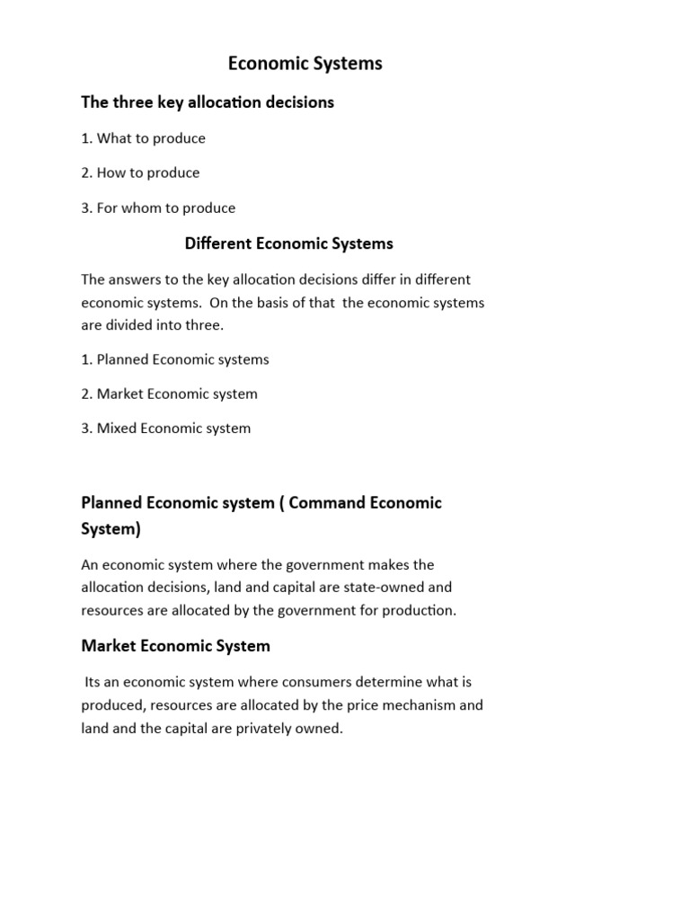 Economic Systems | PDF | Economic System | Economics