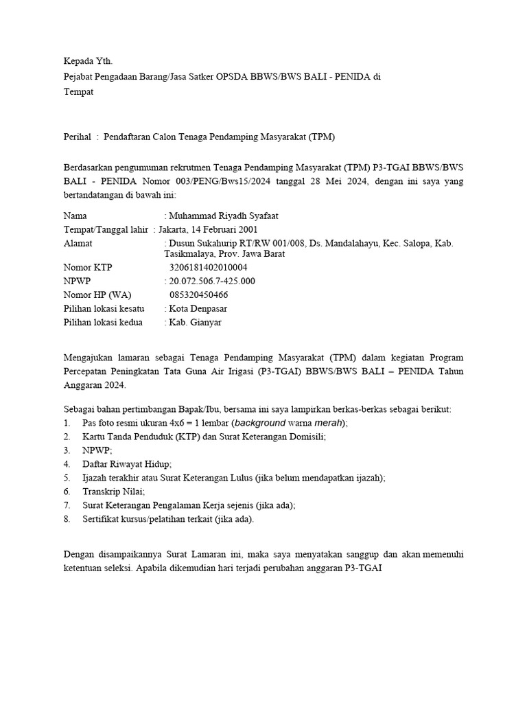 Format Lamaran PUPR | PDF