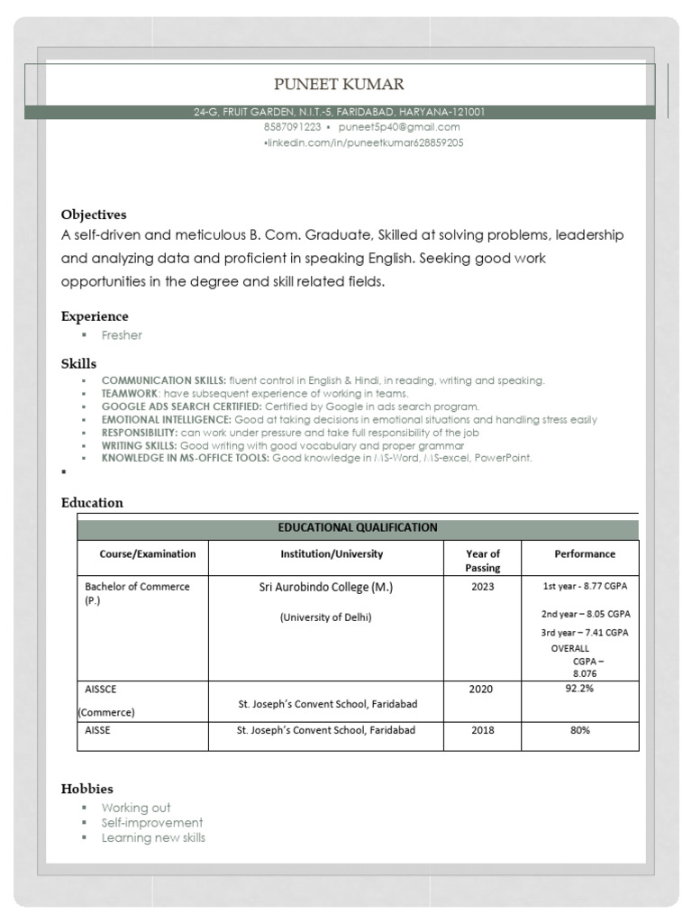 PUNEET KUMAR Resume11.6.24 | PDF | Learning | Human Communication