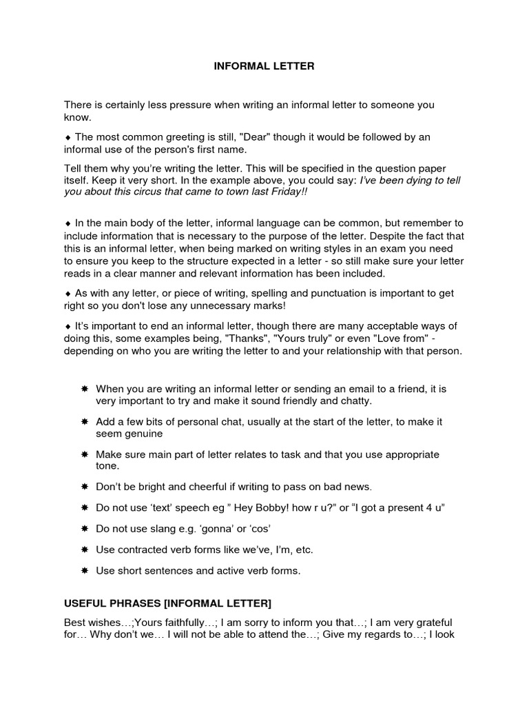 Informal Letter Useful Phrases | PDF