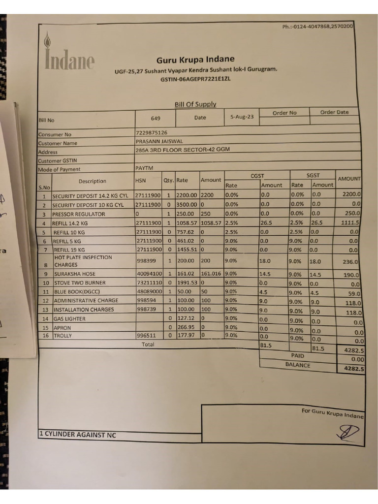 Gas Connection Bill | PDF