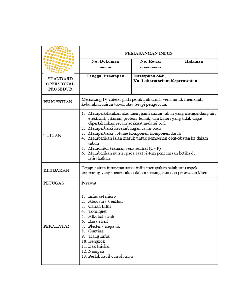 Dops Pemasangan Infus (Rabiatul Adawiyah) | PDF