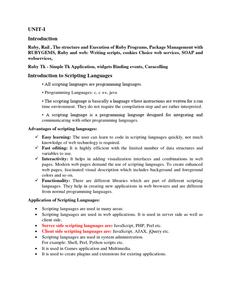 S.L UNIT-I | PDF | Dynamic Web Page | Scripting Language