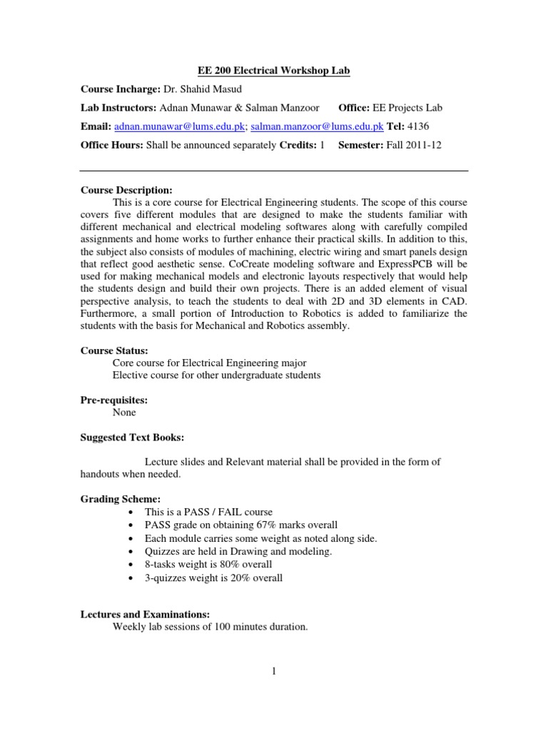 Introduction to Electrical Engineering Workshop Lab: A Core Course for ...