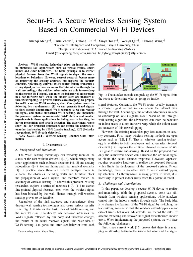 Secur Fi A Secure Wireless Sensing System Based On Commercial Wi Fi Devices Pdf Wi Fi