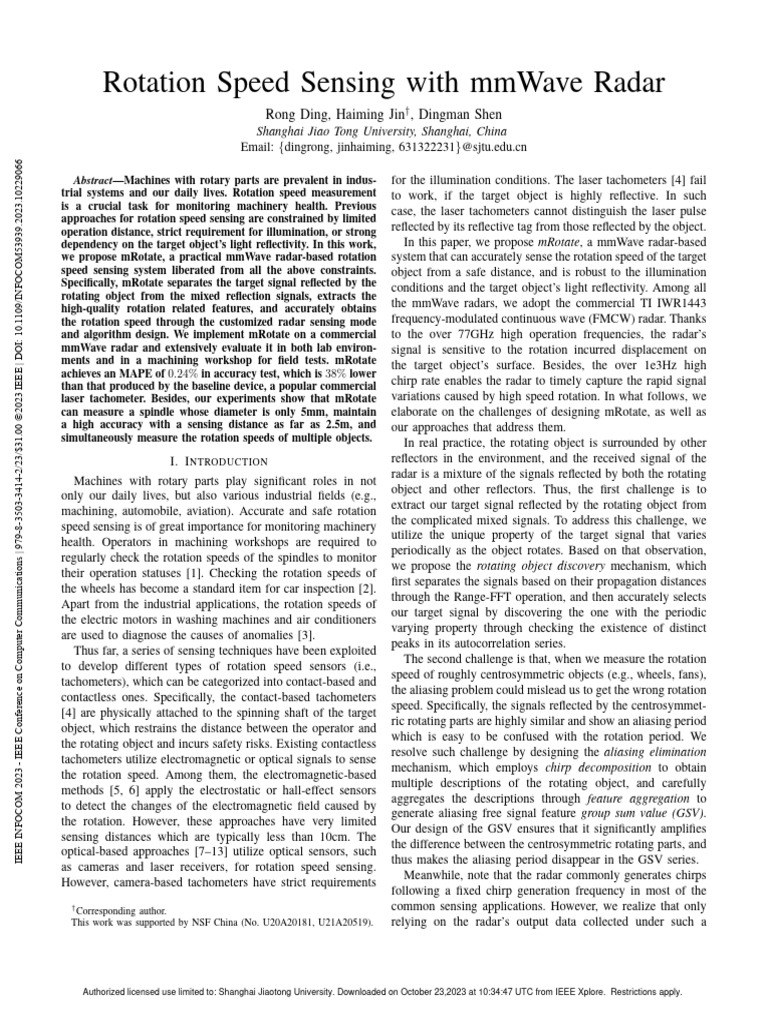 Rotation Speed Sensing With Mmwave Radar | PDF | Radar | Analog To ...