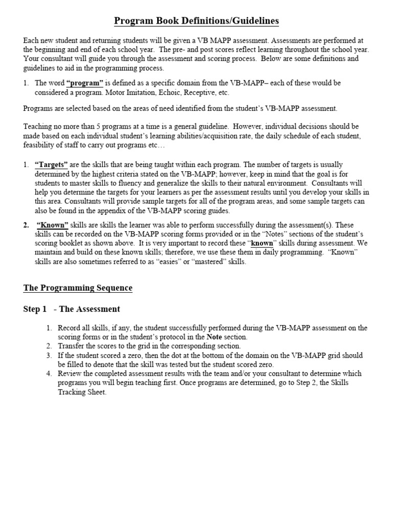VB-MAPP Assessment Guidelines and Process | PDF | Cartesian Coordinate ...