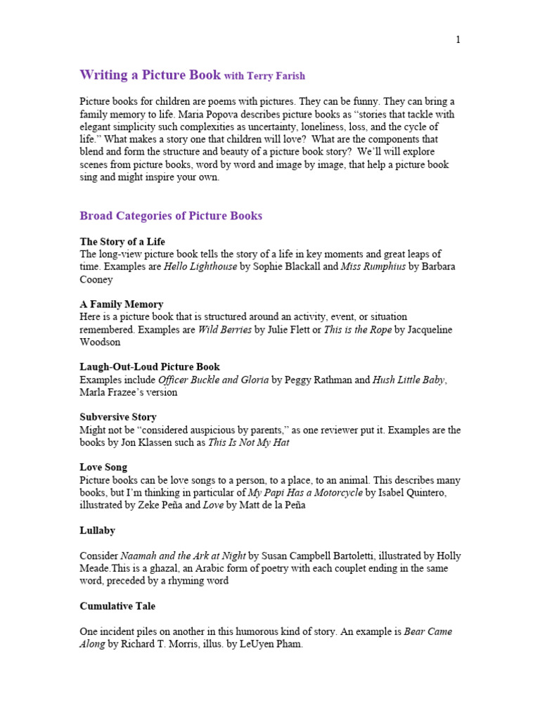 Writing A Picture Book Handouts | PDF | Poetry | Question