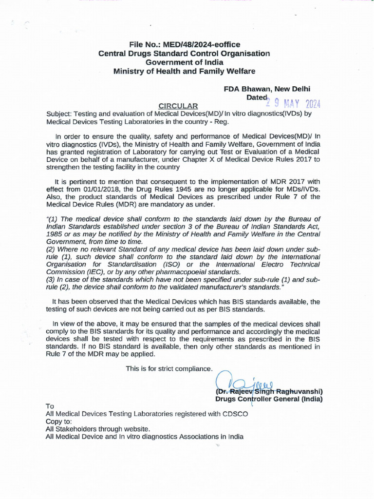 Circular - Testing and Evaluaion of Medical Devices In-Vitro ...