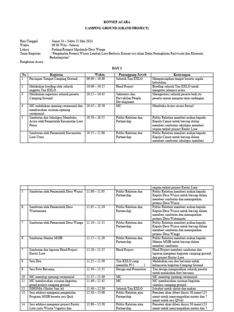 Konsep Acara (Kegiatan Main Grand Project Exlo) | PDF