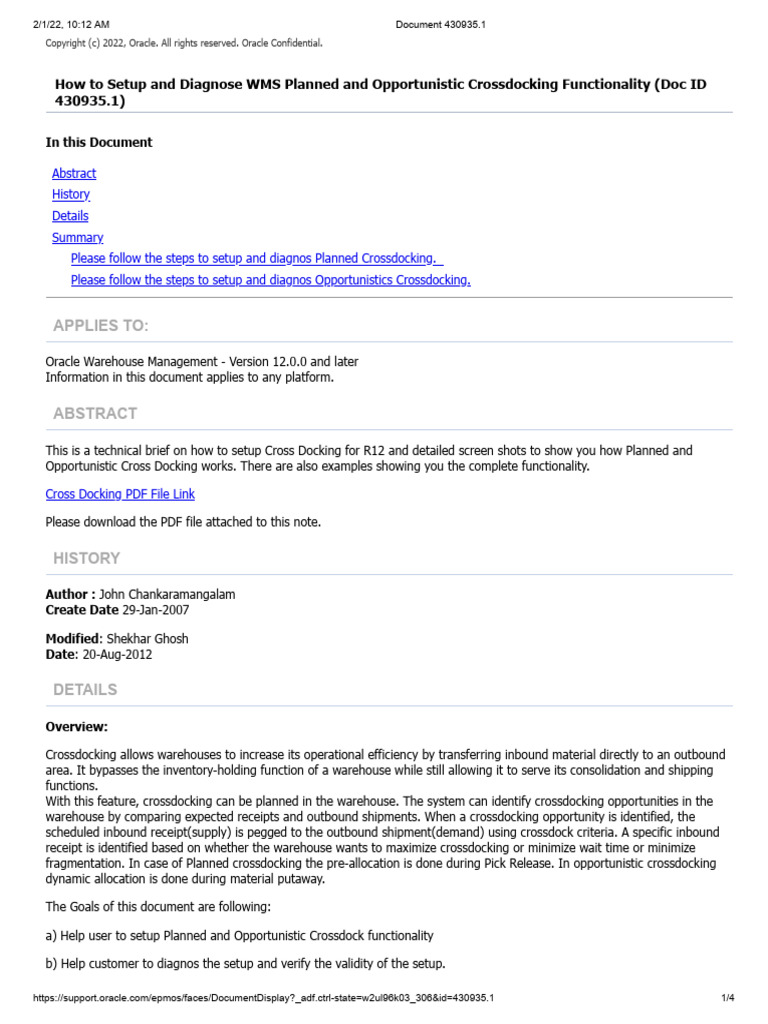 How to Setup and Diagnose WMS Planned and Opportunistic Crossdocking Functionality | PDF ...