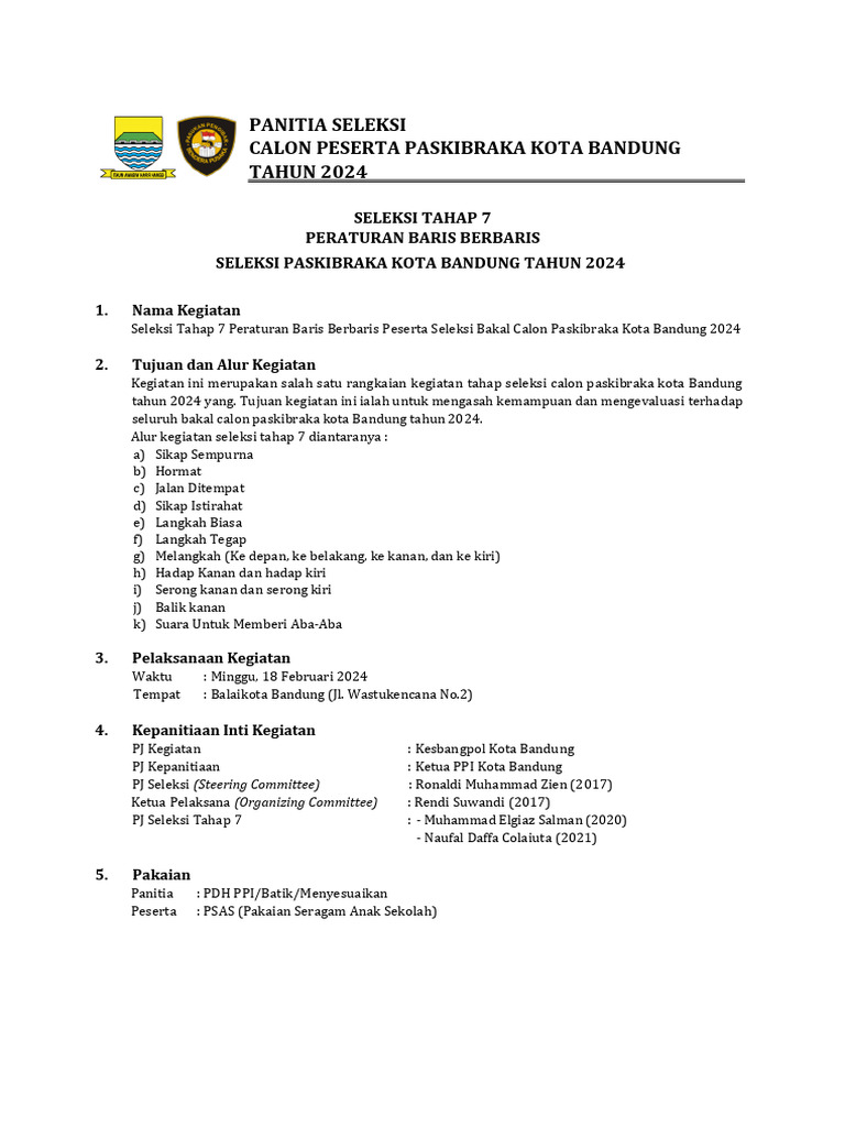 Seleksi PBB Seleksi Paskibraka Tahun 2024 | PDF