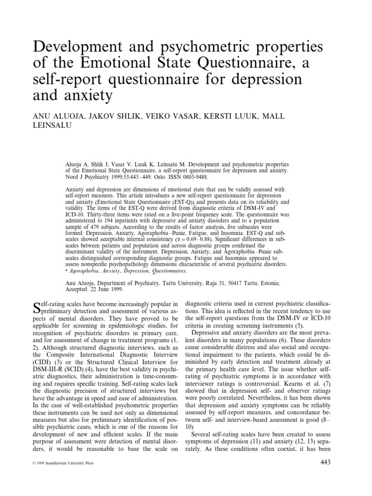 Emotional state questionnaire | Download Free PDF | Mental Disorder ...