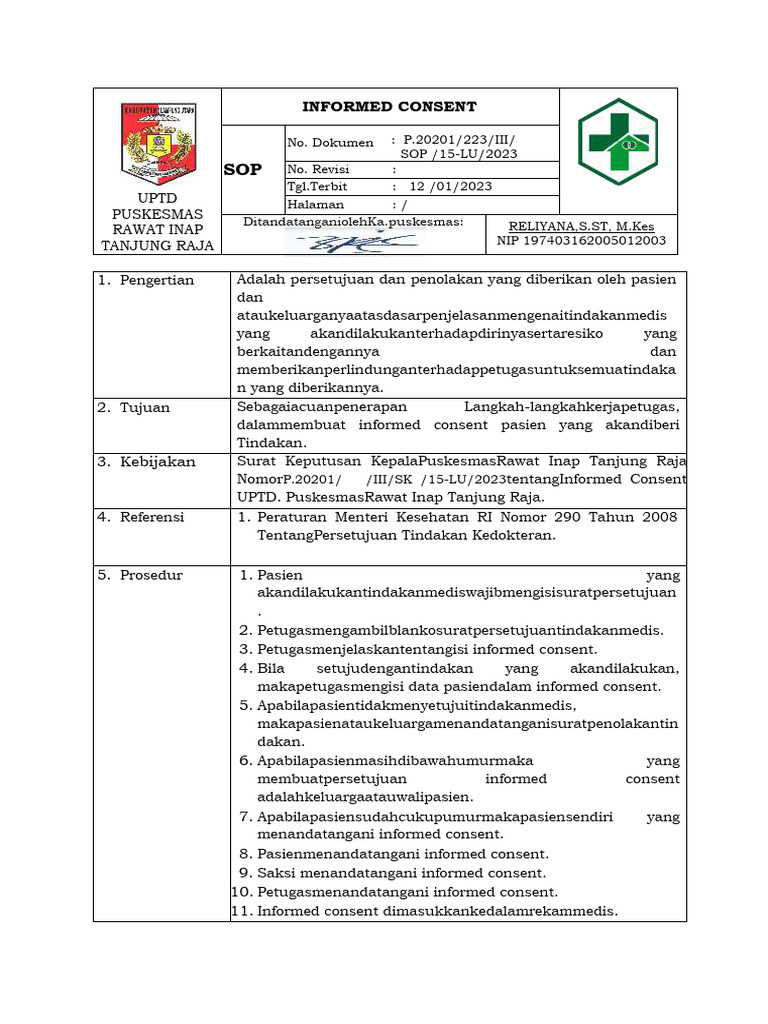 Prosedur Informed Consent Puskesmas Tanjung Raja | PDF | Hukum | Sains & Matematika