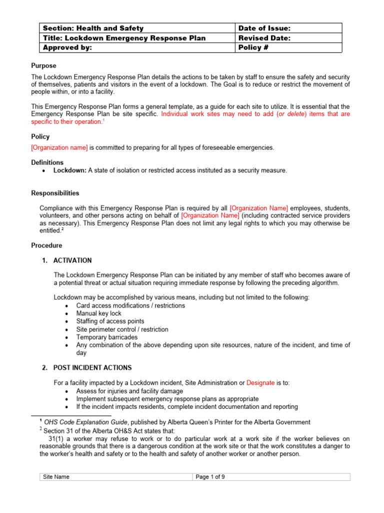 Lockdown Contingency Plan Template | PDF | Emergency | Occupational Safety And Health