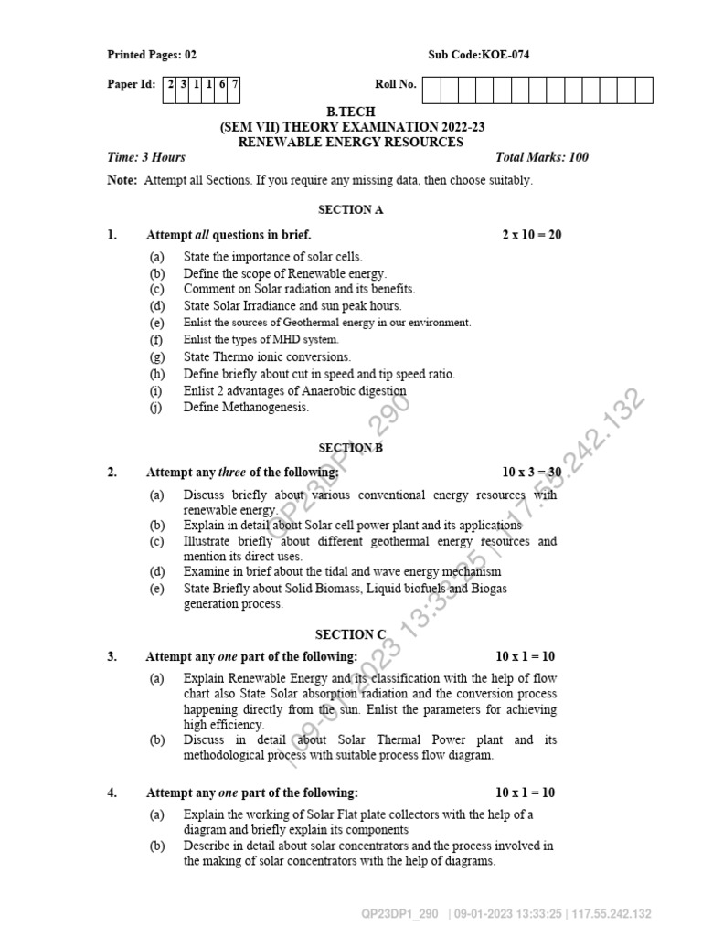 Btech Oe 7 Sem Renewable Energy Resources Koe074 2023 | PDF | Renewable ... Btech Oe 7 Sem Renewable Energy Resources Koe074 2023 | PDF | Renewable ...