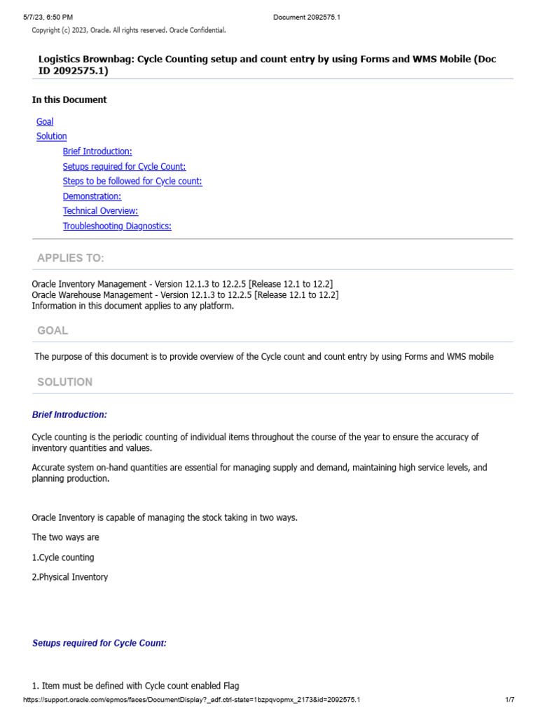 Vision Logistics Brownbag Cycle Counting Setup and Count Entry by Using ...