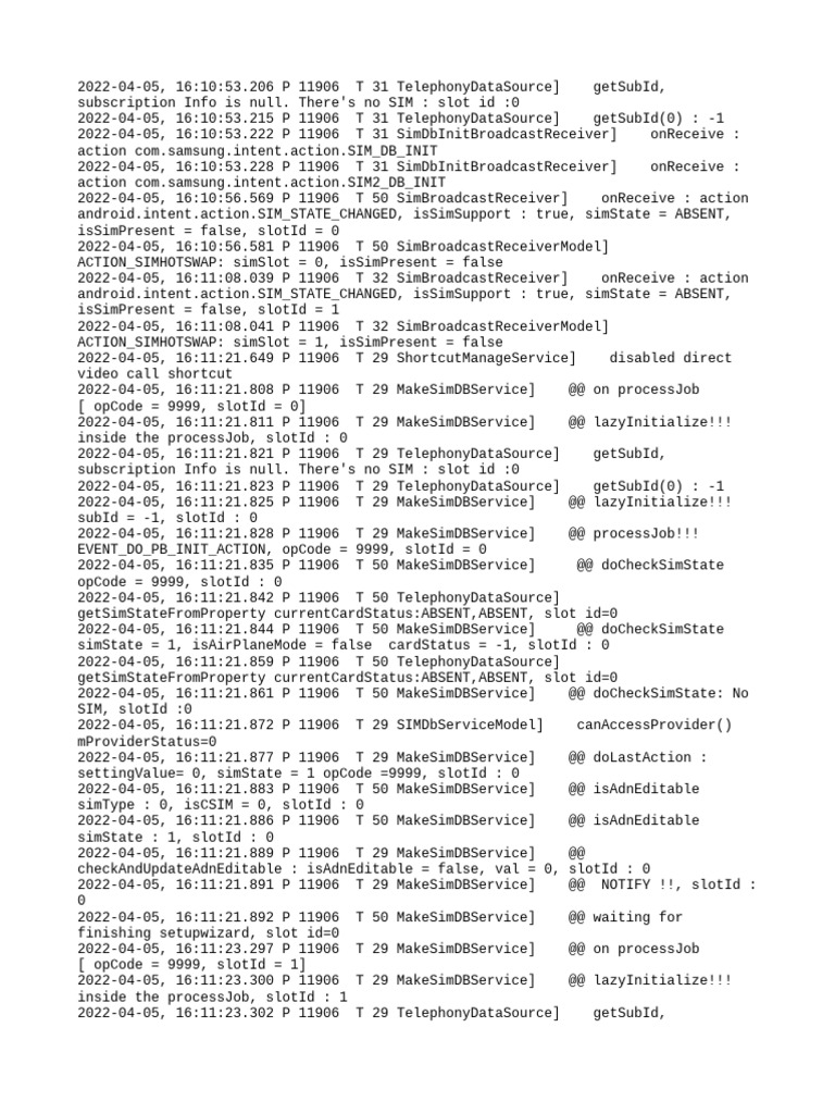 SIM State and Initialization Logs | PDF | Computers