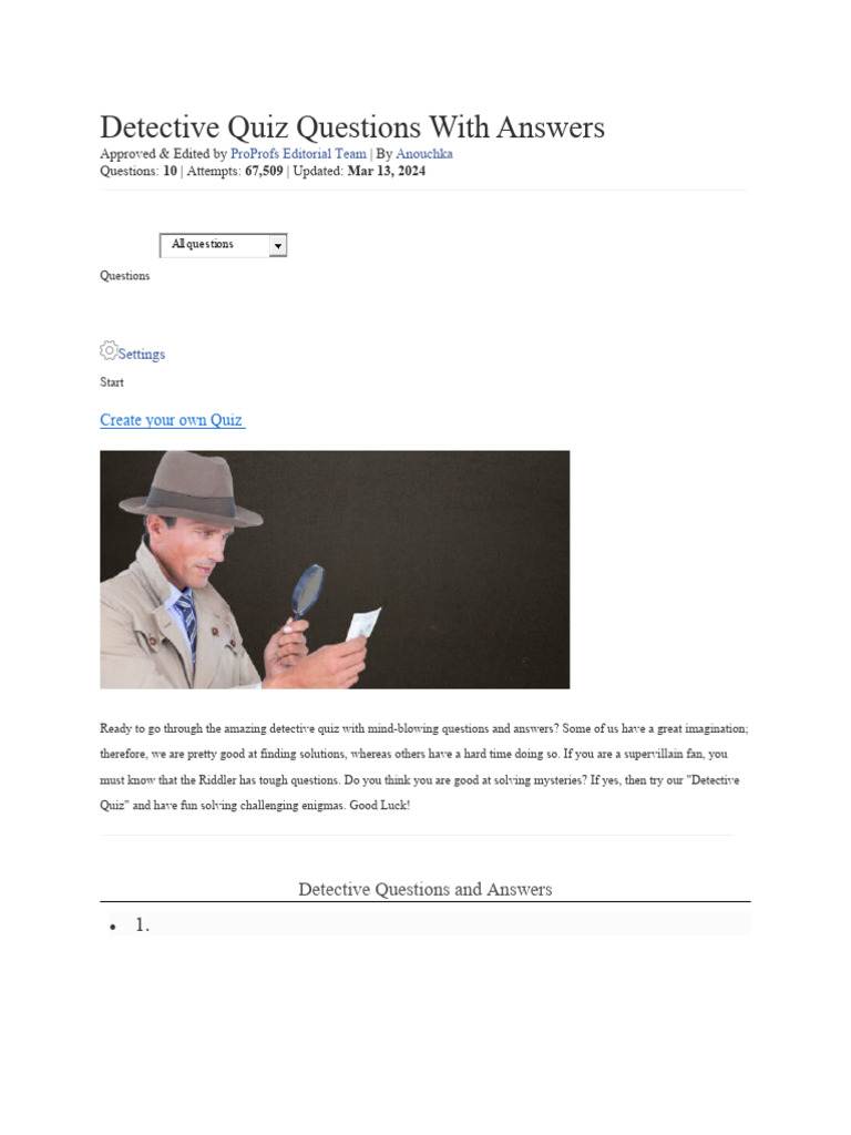 Detective Quiz Questions With Answers | PDF | Detective | Mole (Unit)