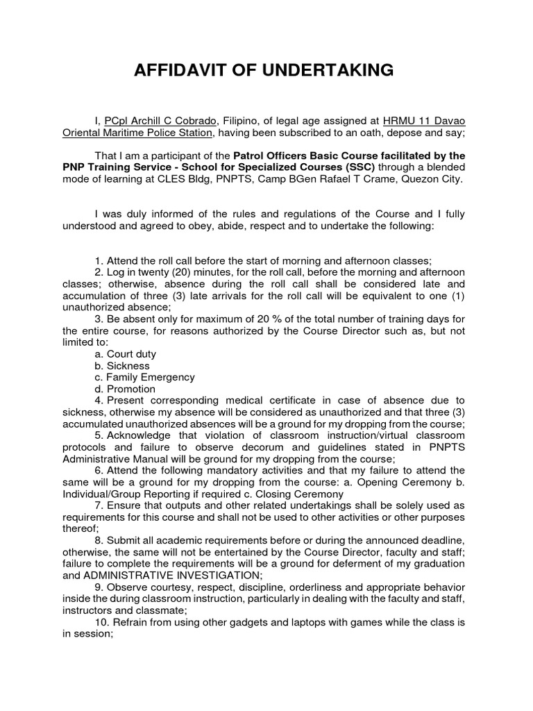 CORRECTED - AFFIDAVIT OF UNDERTAKING For POBC MG (1) COBRADO | PDF | Justice | Crime & Violence
