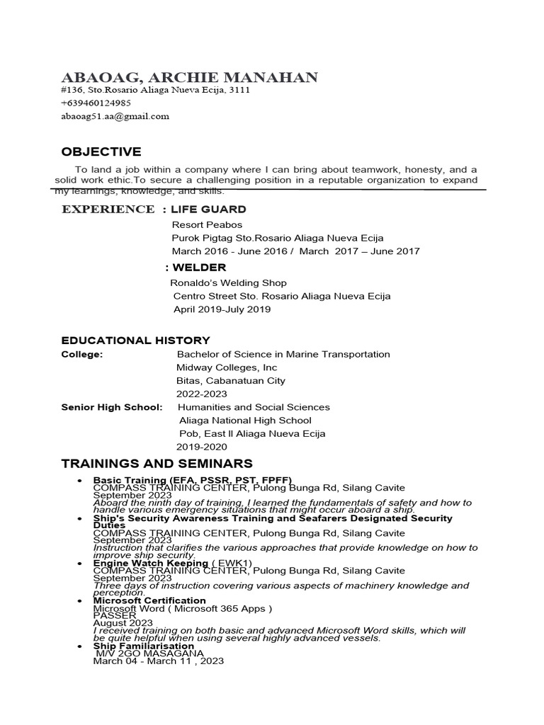 M Exit Resume Abaoag | PDF