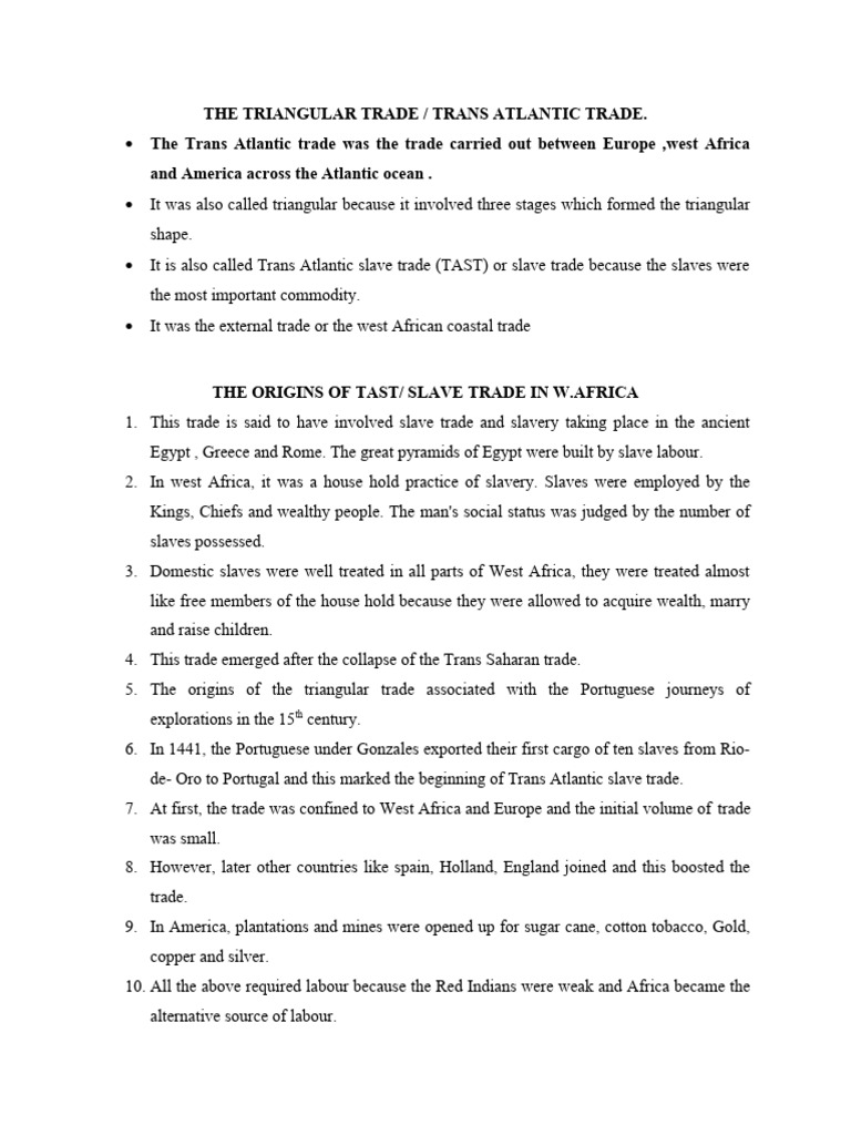 The Triangular Trade | PDF | Slavery | Atlantic Slave Trade
