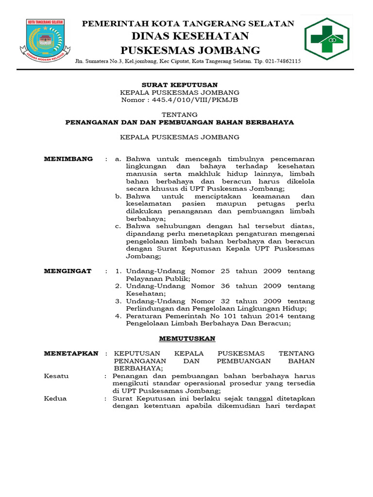 Ok SK Penanganan Dan Dan Pembuangan Bahan Berbahaya | PDF